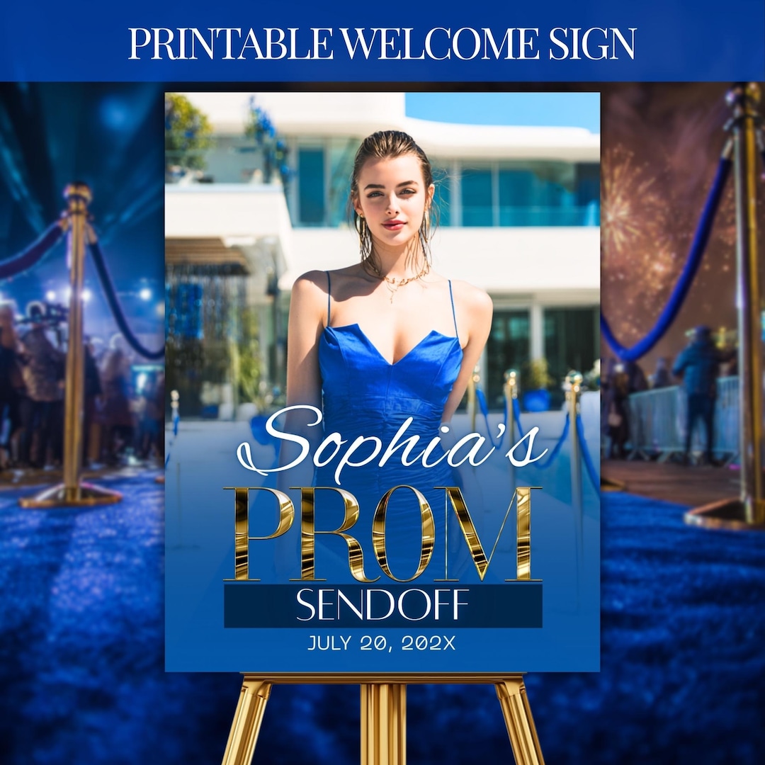 Prom Send off Welcome Sign for Women, Blue and Gold Celebration Decor ...