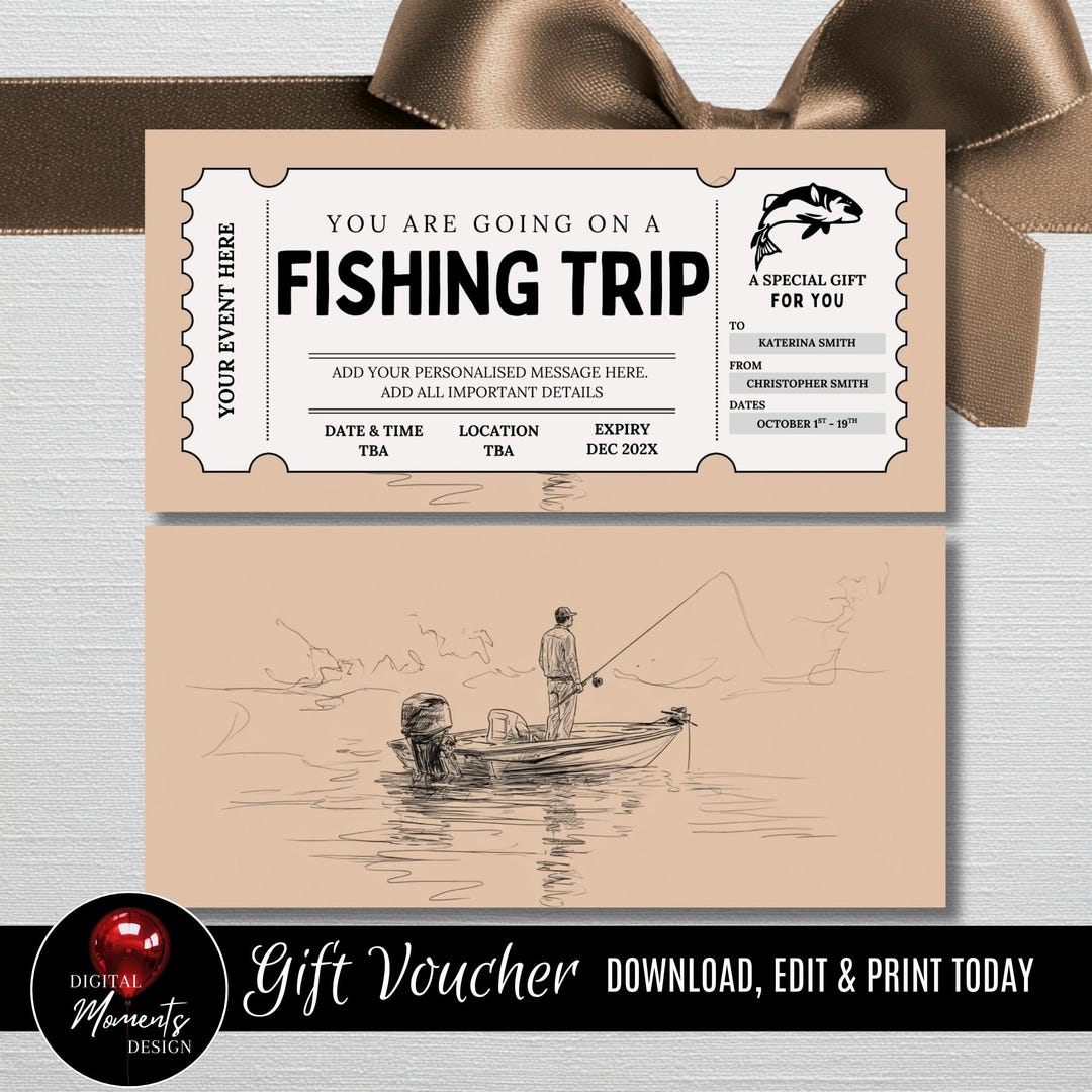 Printable Fishing Gift Ticket Template, Instant Download Coupon ...