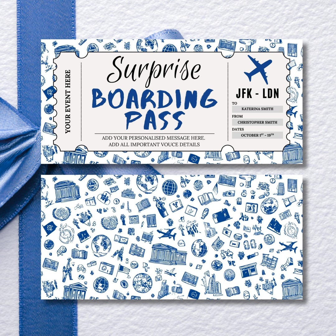 Boarding Pass Ticket, Airline Ticket Printable, Editable Surprise Trip ...