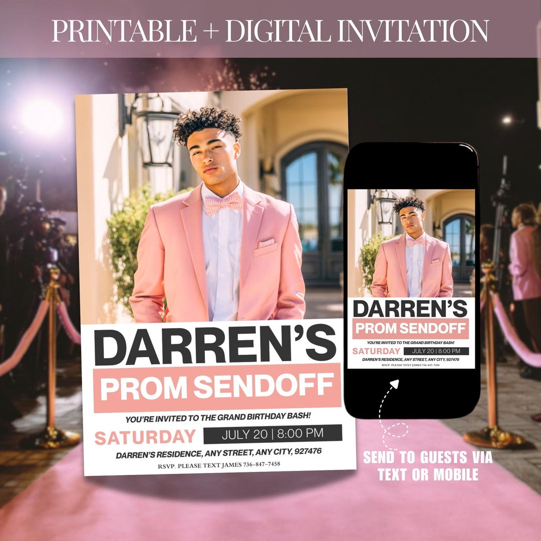 Pink Prom Send off Invitation, King Graduation Party Invite (digital ...
