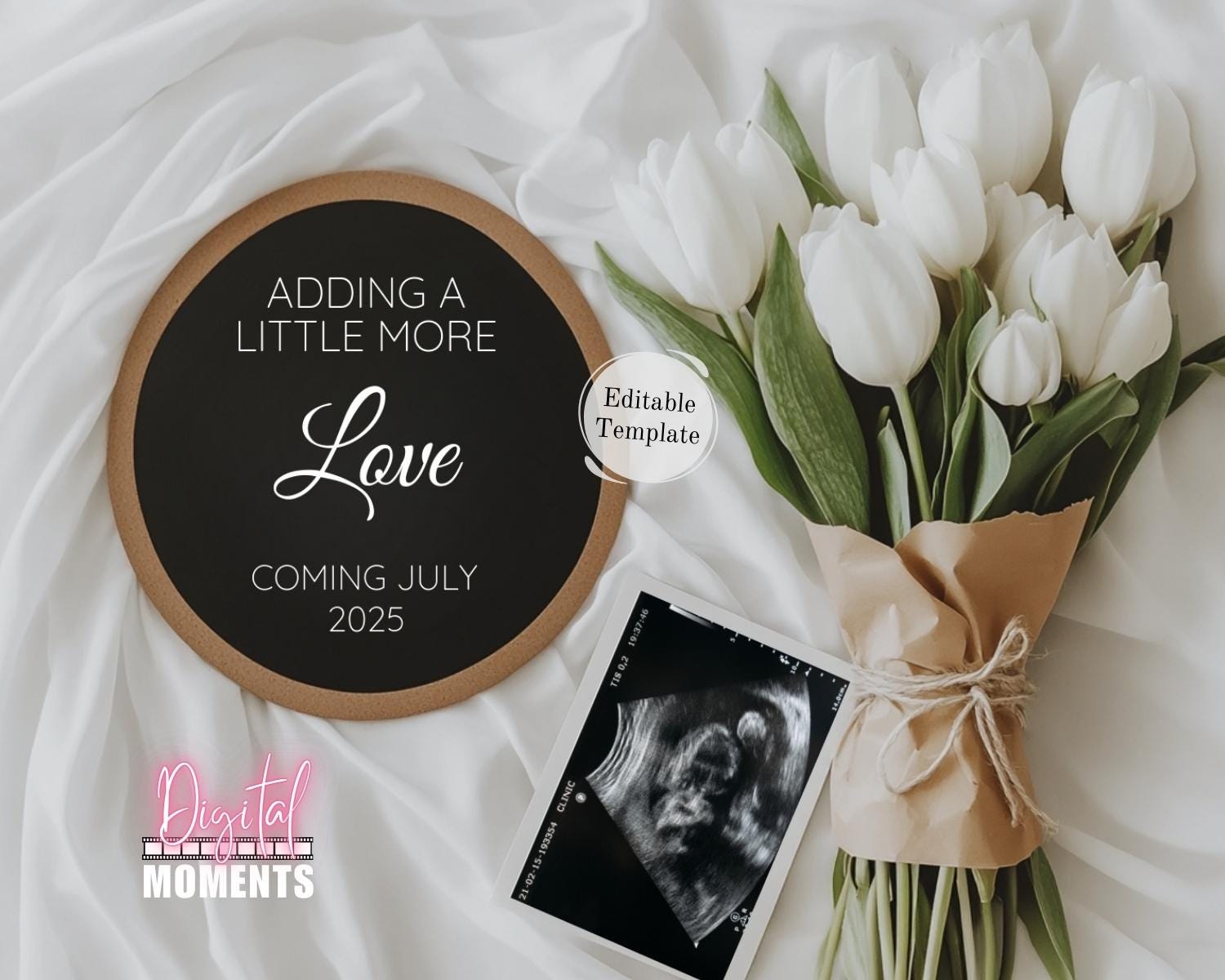 Digital Bouquet of Flowers Pregnancy Announcement, Aesthetic Social ...