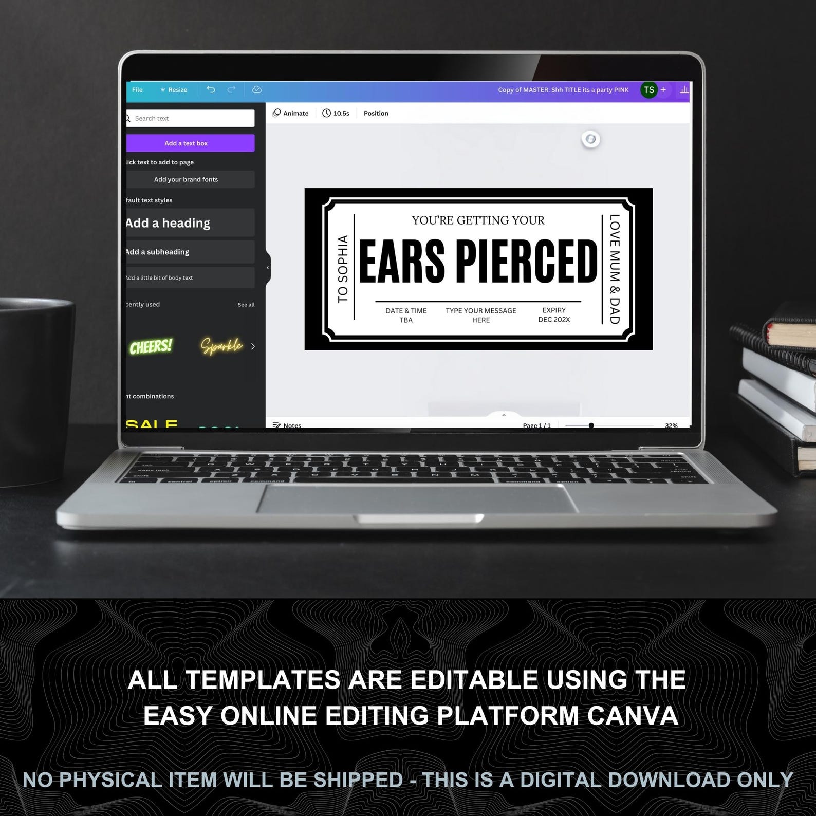 Ear Piercing Gift Voucher, Editable Gift Coupon, Birthday Voucher ...
