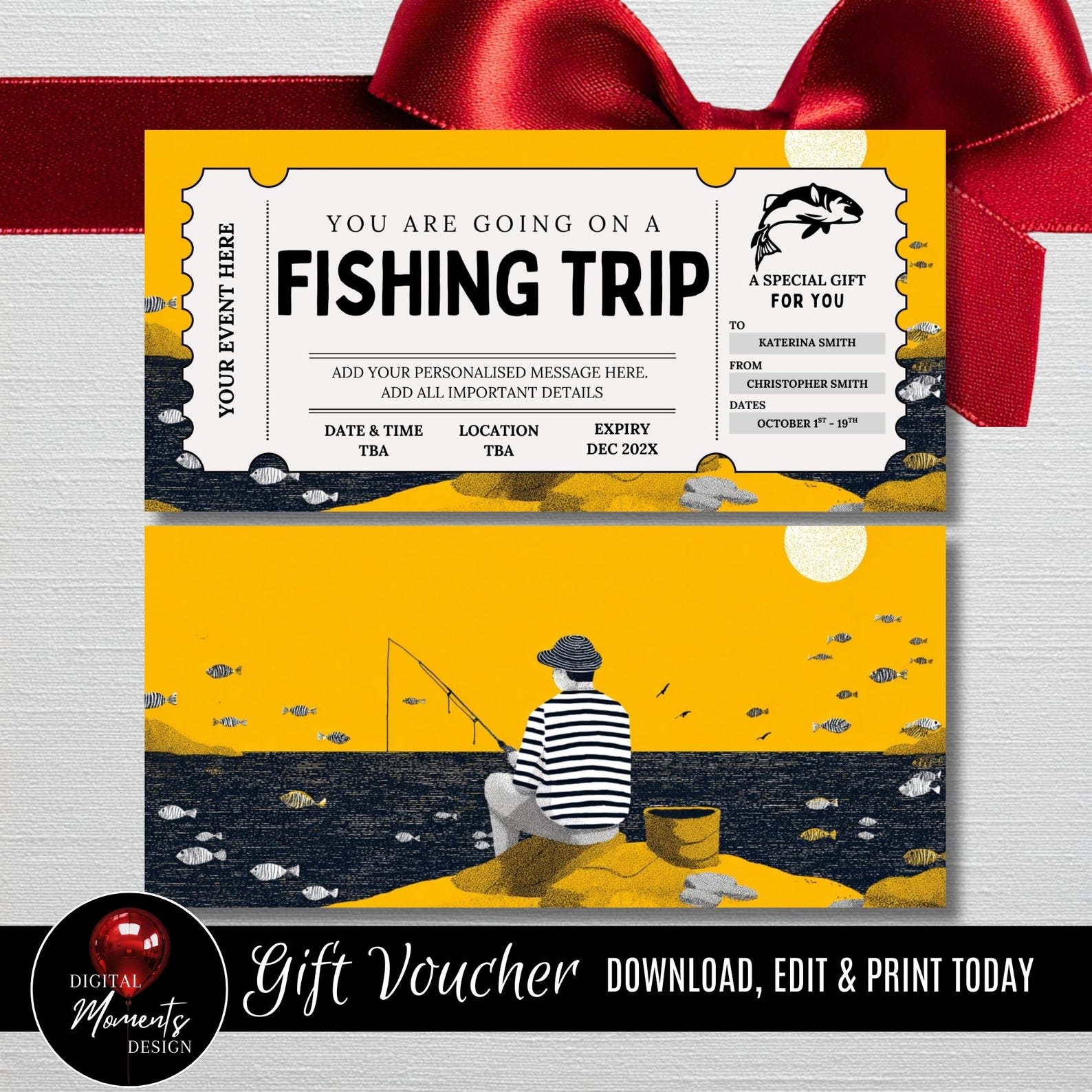 Printable Fishing Gift Ticket Template, Instant Download Coupon ...