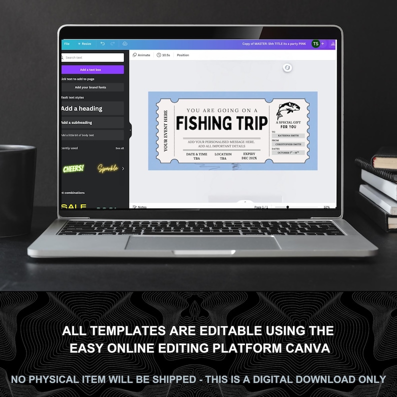 Printable Fishing Gift Ticket Template, Instant Download Digital Coupon ...