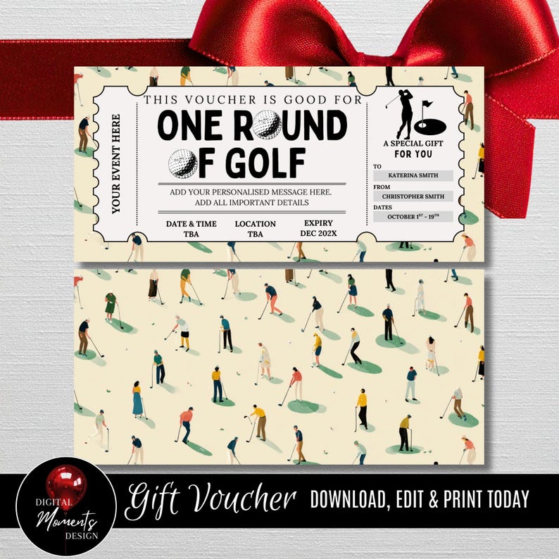 Printable Golf Ticket Template, Instant Download Coupon, Editable One ...