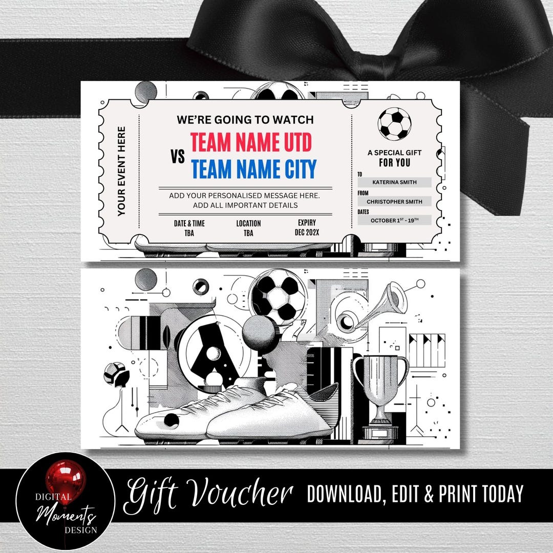 Printable Football Ticket Gift Voucher, Editable Soccer Coupon ...