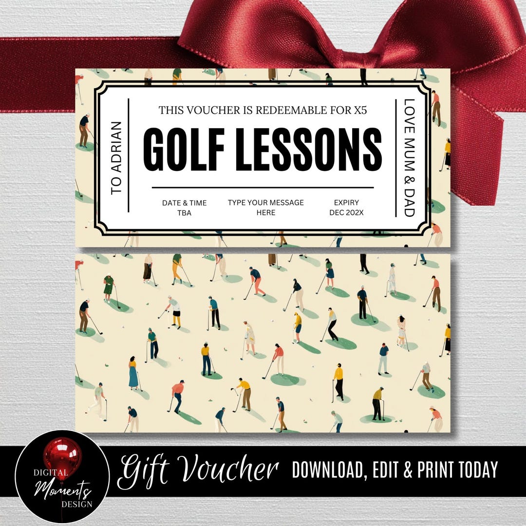 Printable Golf Lessons Voucher Template, Instant Download Coupon ...