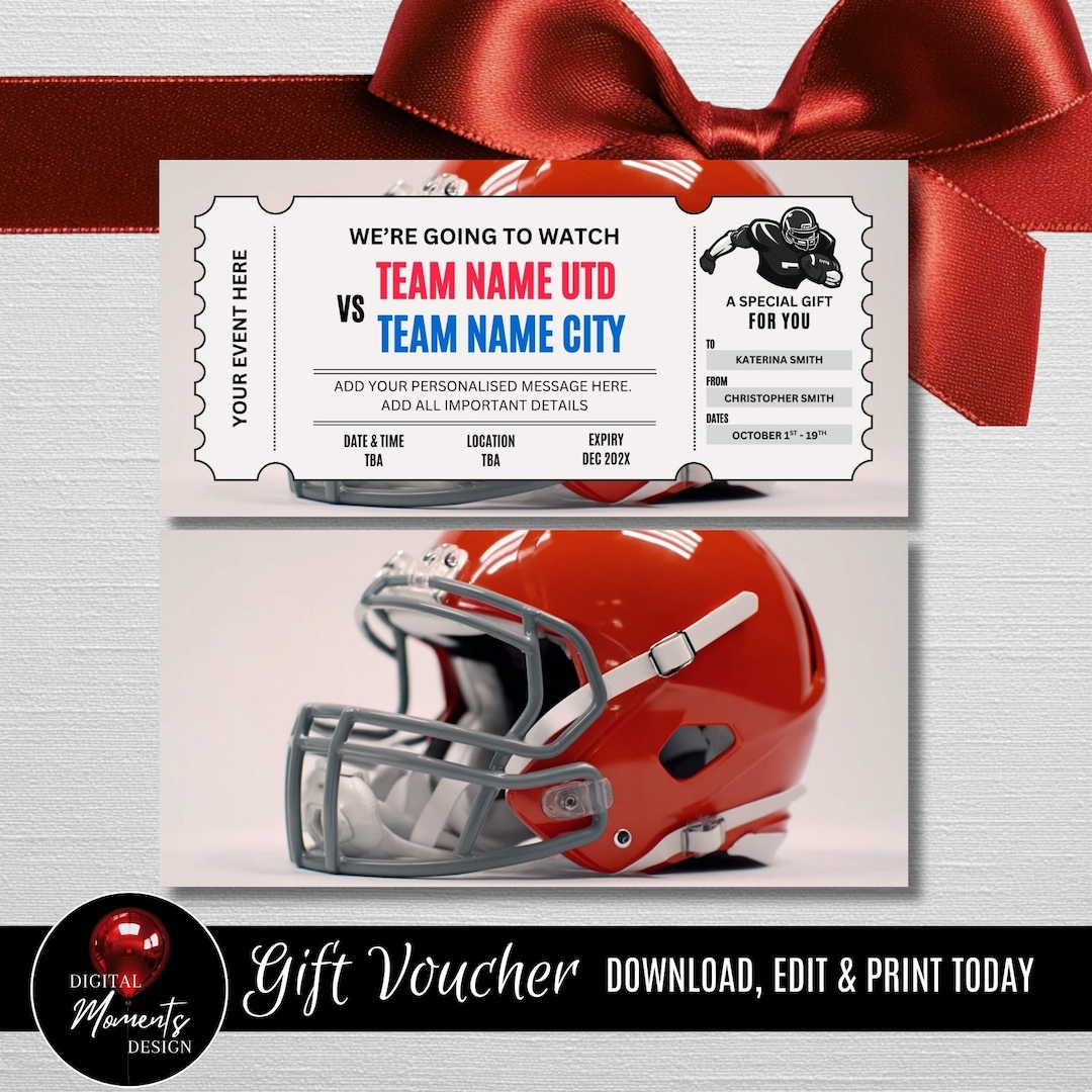 Printable Football Ticket Gift Voucher, Fathers Day Coupon, Editable ...