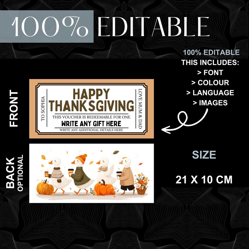 Thanksgiving Gift Voucher Template, Printable Certificate Coupon ...
