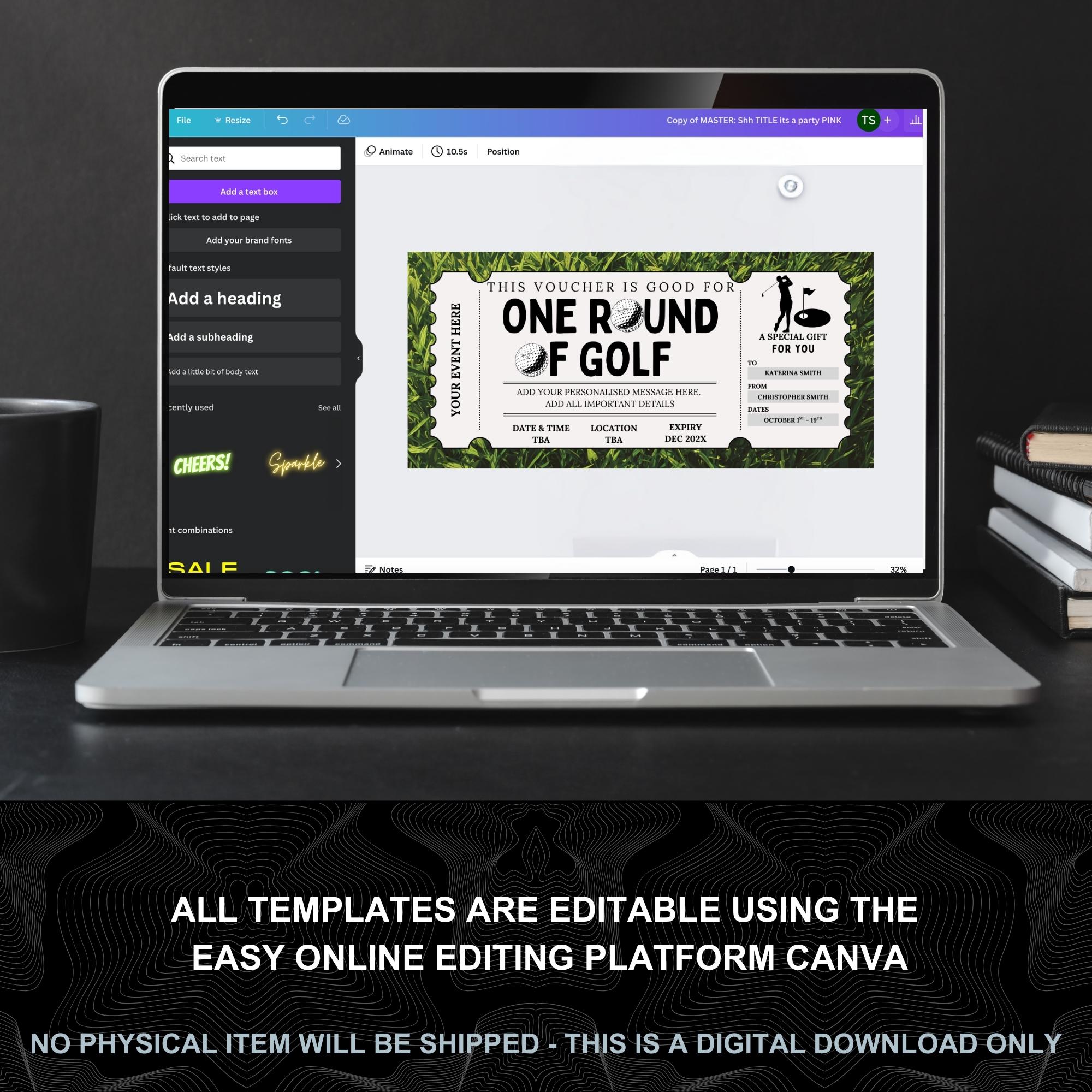 Printable Golf Ticket Template, Instant Download Coupon, Editable One ...