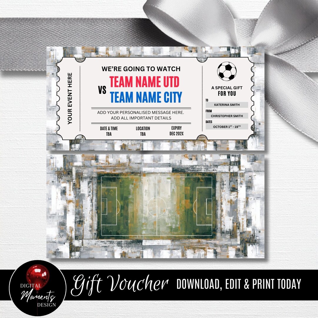 Printable Football Ticket Gift Voucher, Editable Soccer Coupon ...