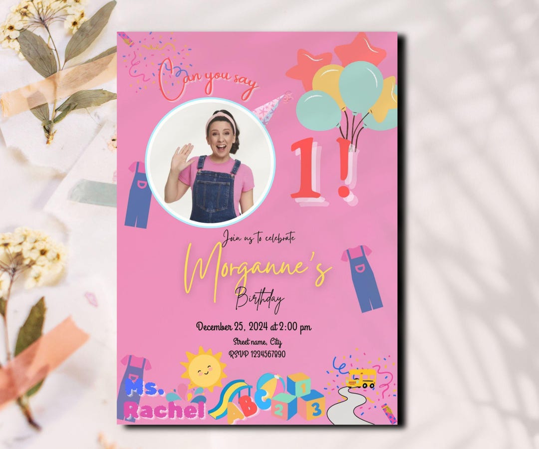 Ms. Rachel Pink Birthday Invitation, Instant Download, Editable, Song ...