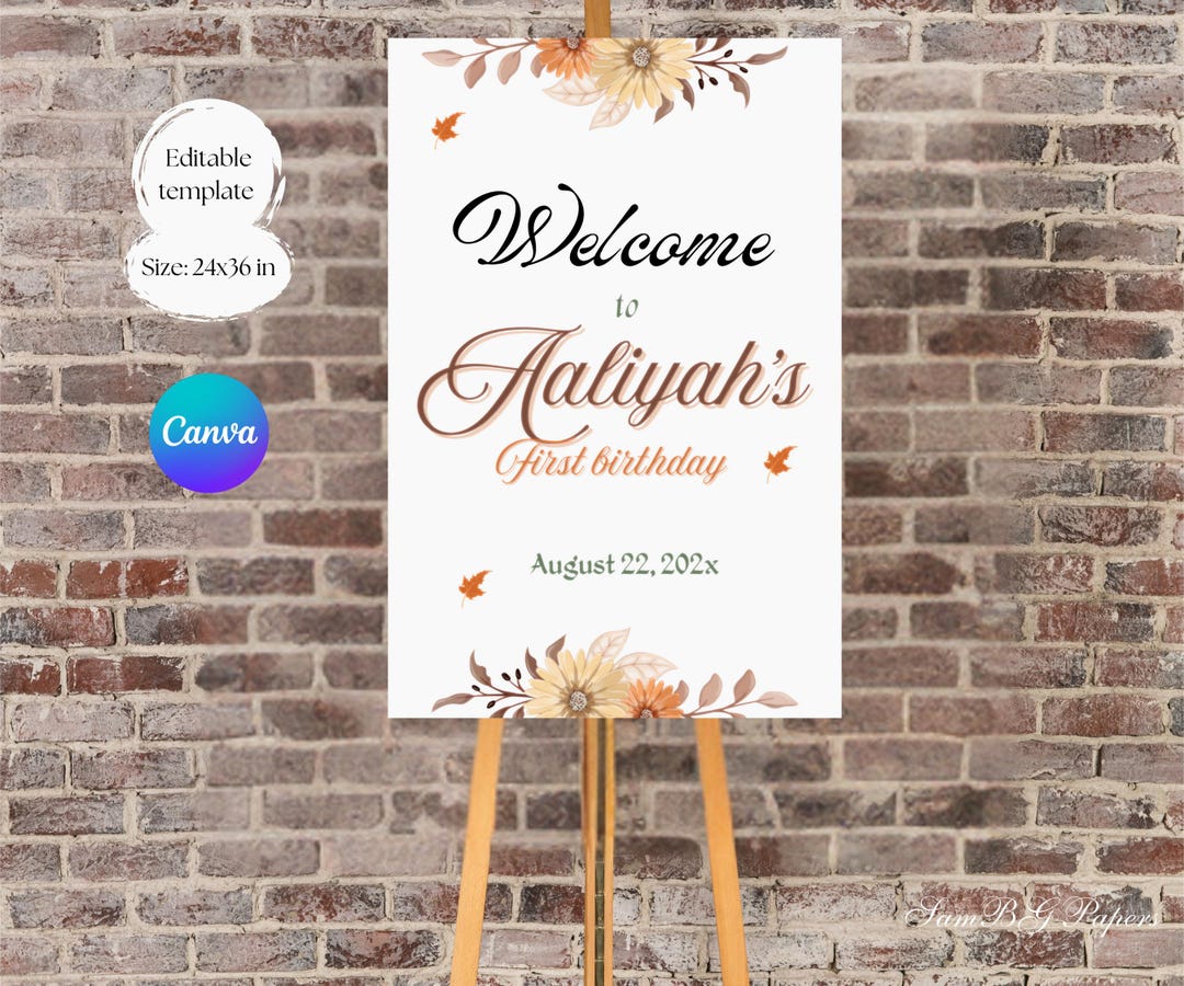 Autumn Birthday Welcome Sign, Autumn Theme, 1st Birthday, Editable ...