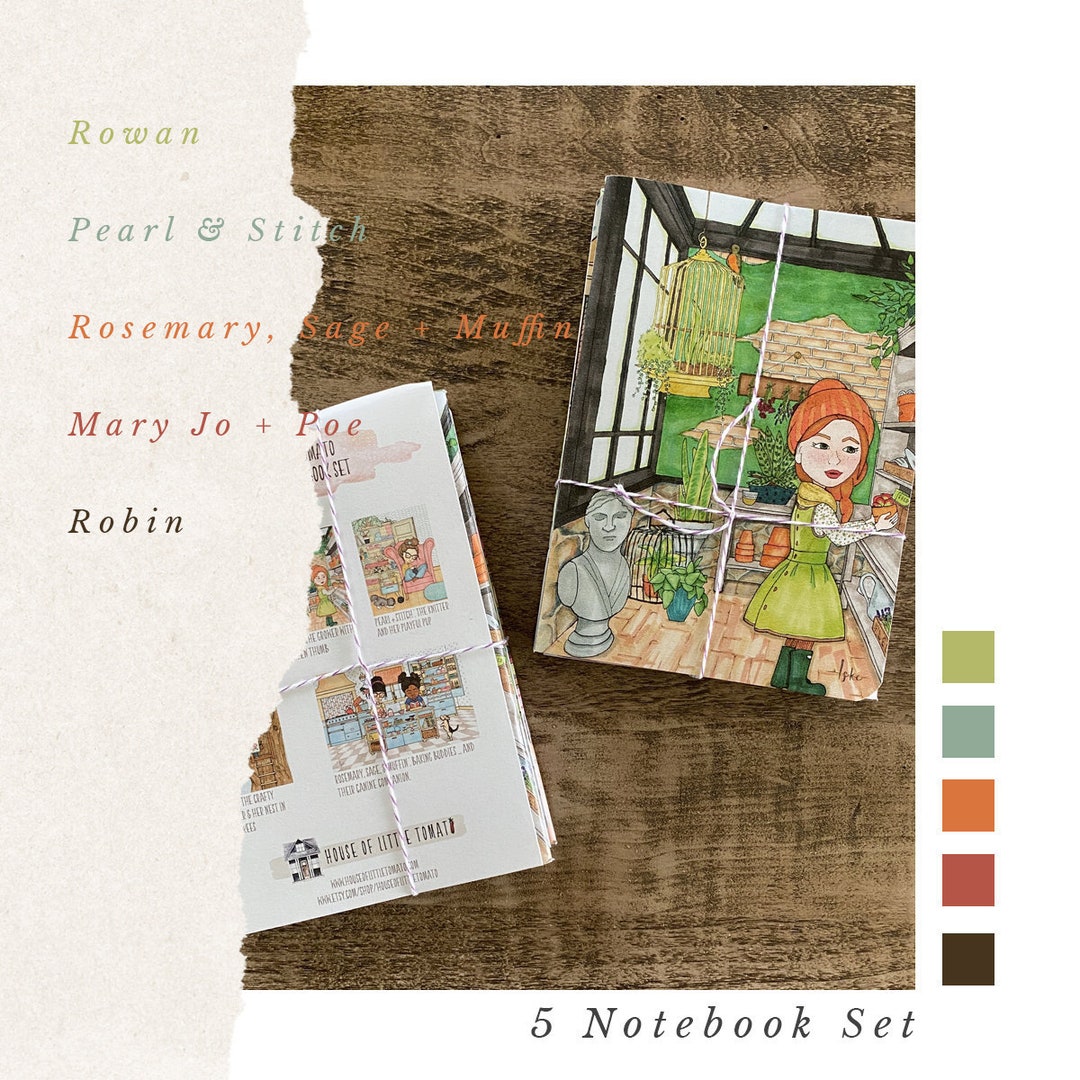 Illustrated 5 Notebook Set - Etsy
