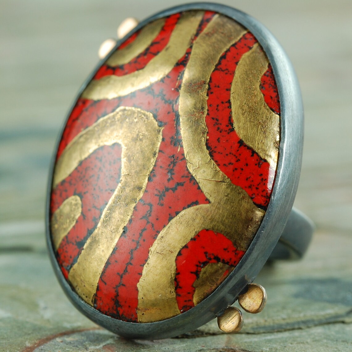 Enamel Ring Red Enamel Ring Enamel Sterling Silver Ring - Etsy