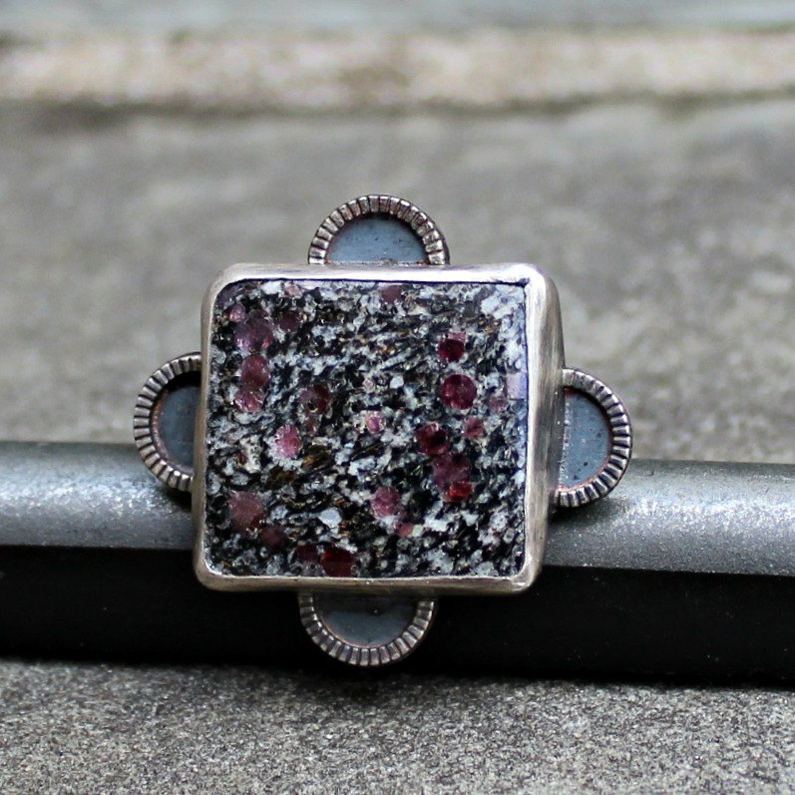 Ruby Granite Ring Sterling Silver Ring Ruby Silver Ring - Etsy