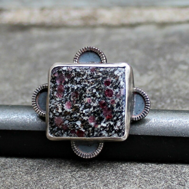 Ruby Granite Ring - Sterling Silver Ring - Ruby Silver Ring - Square ...