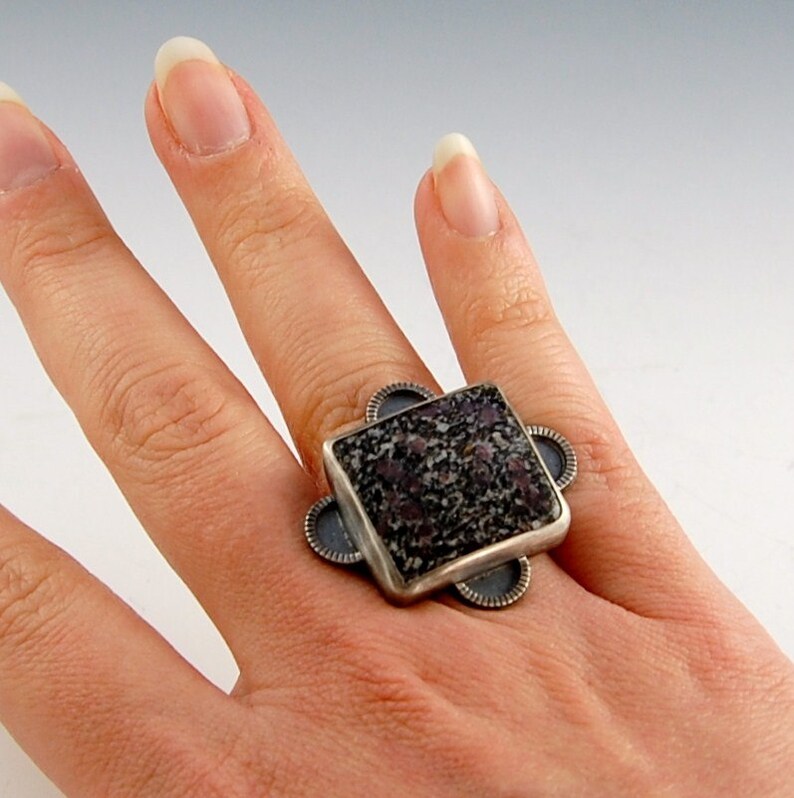 Ruby Granite Ring - Sterling Silver Ring - Ruby Silver Ring - Square ...