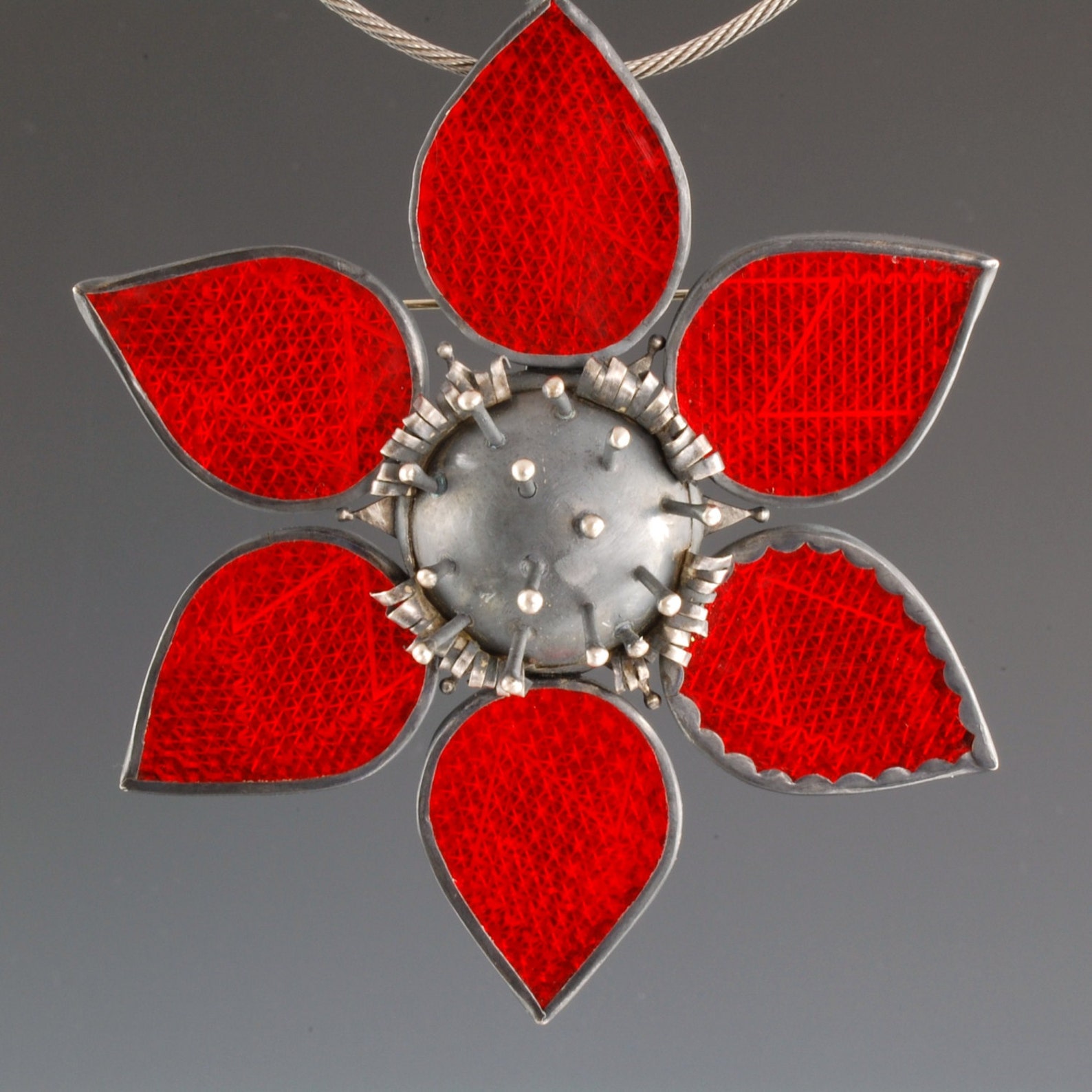 Flower Necklace Big Red Flower Necklace Red Flower Pendant - Etsy