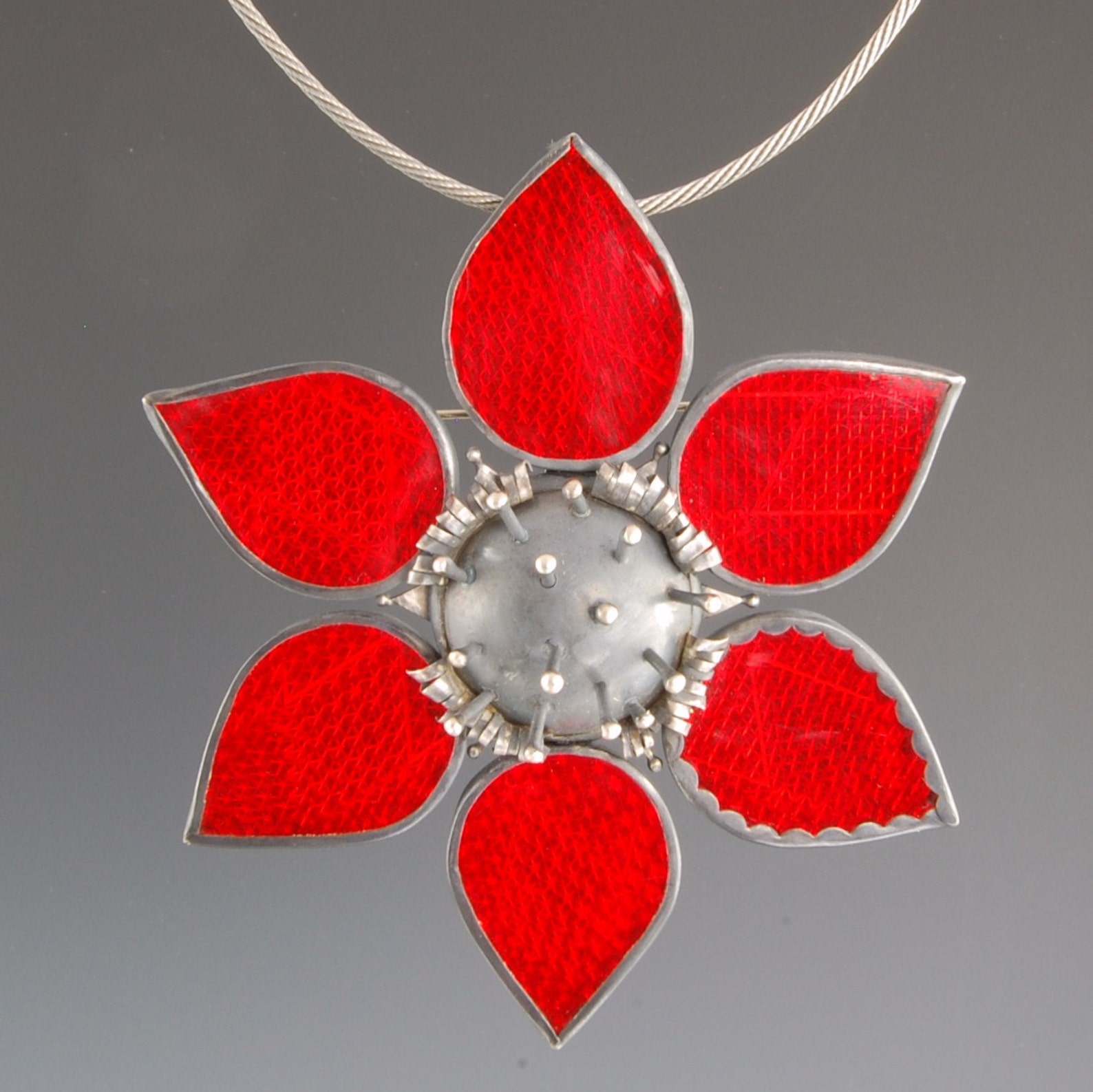 Flower Necklace Big Red Flower Necklace Red Flower Pendant - Etsy
