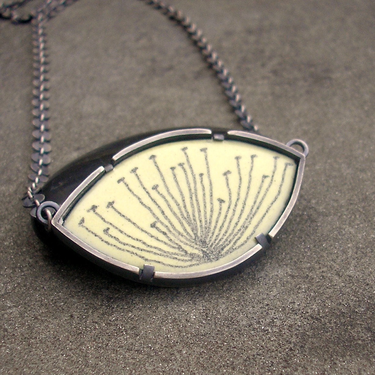 Enamel Dandelion Necklace - Dandelion Necklace - Pale Yellow and Grey ...