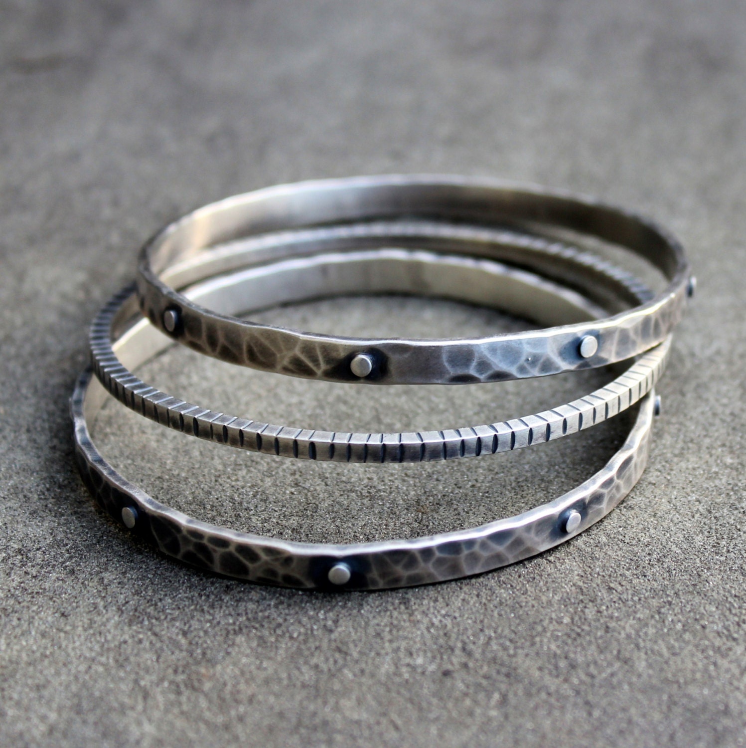 Silver Bangle Stacking Bangles Sterling Silver Bangles Hammered Silver ...