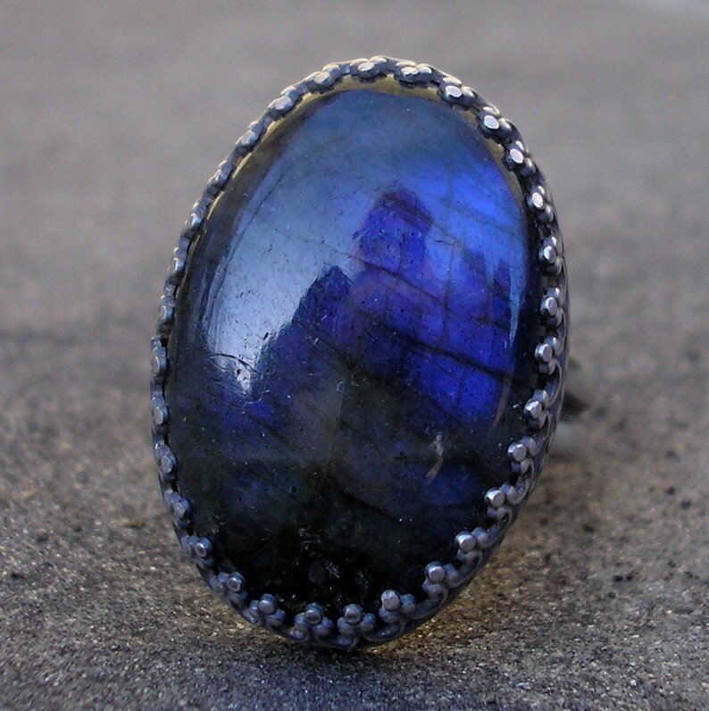 Labradorite Ring Blue Labradorite Ring Fancy Bezel Labradorite Silver ...