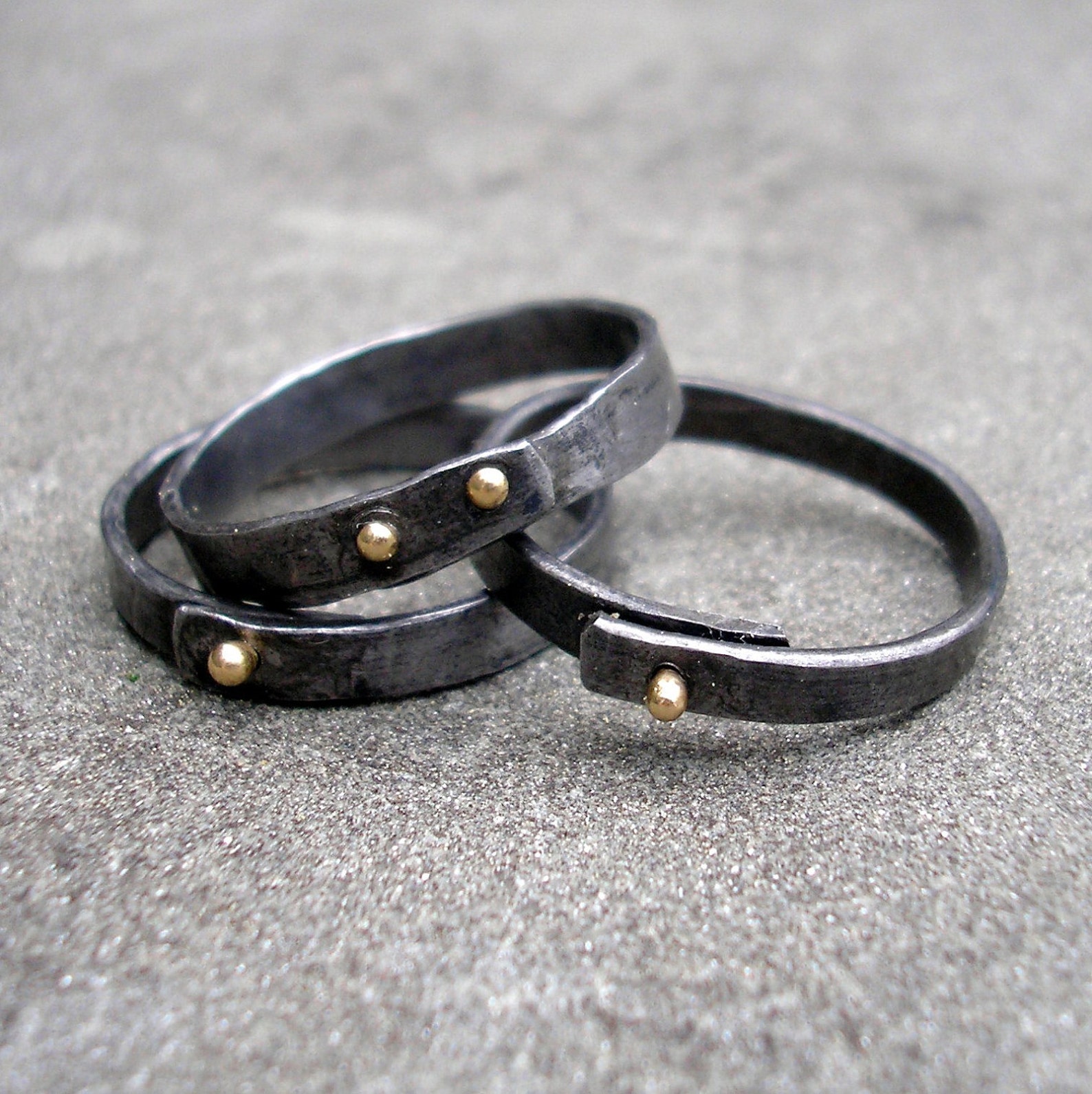 Gold Steel Rings - Forged Steel Stacking Rings - 18 KT Gold Steel Rings ...