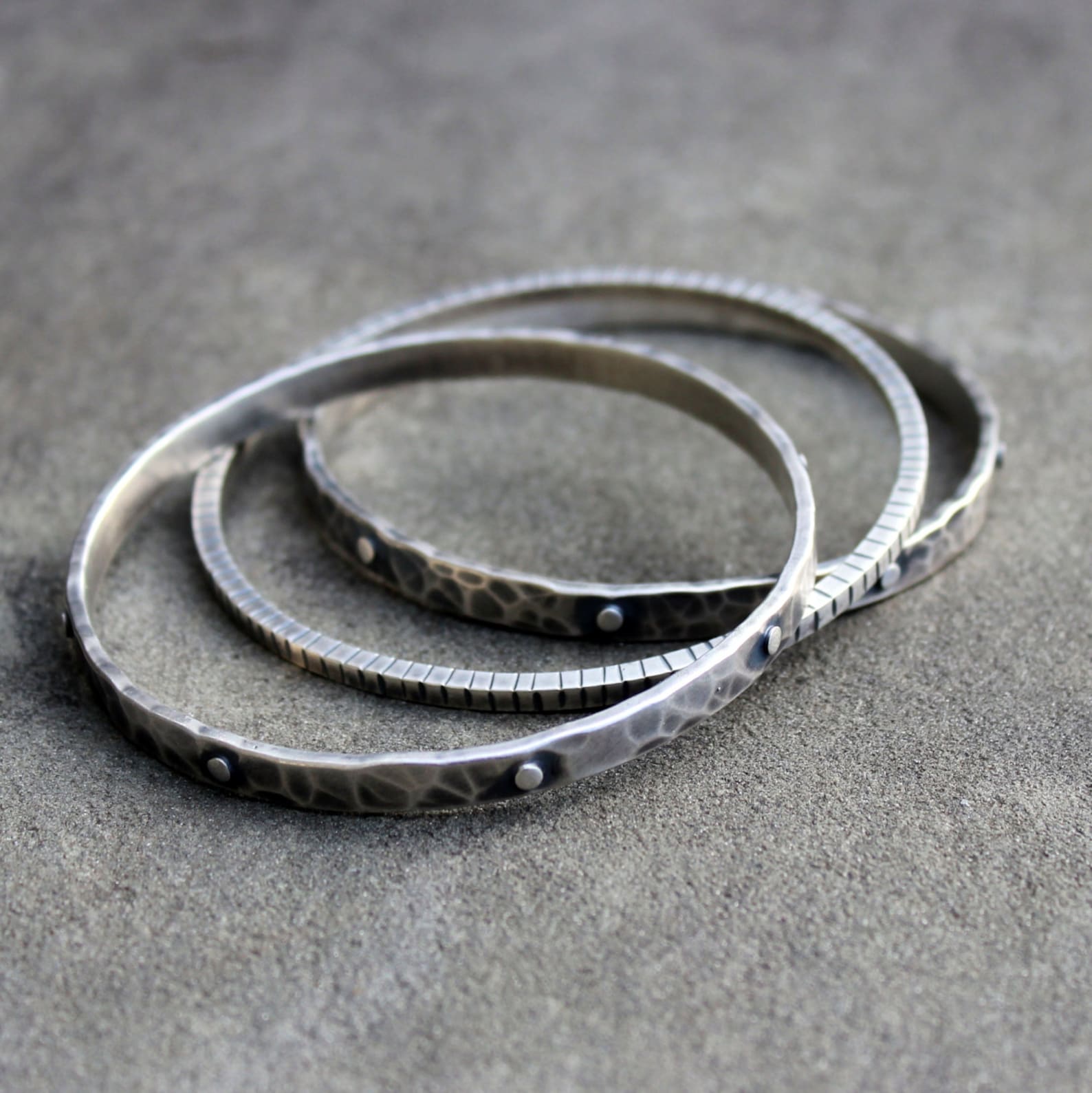 Silver Bangle Stacking Bangles Sterling Silver Bangles Hammered Silver ...