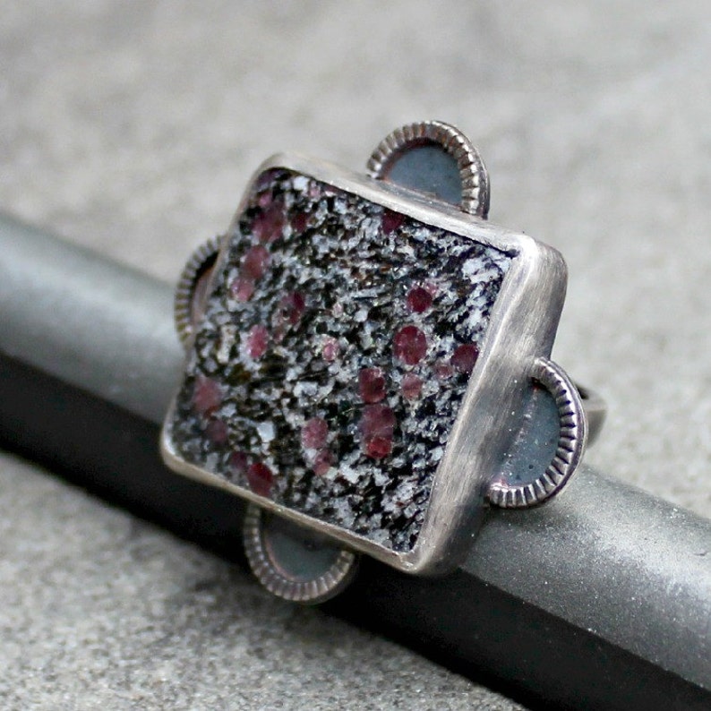Ruby Granite Ring Sterling Silver Ring Ruby Silver Ring - Etsy