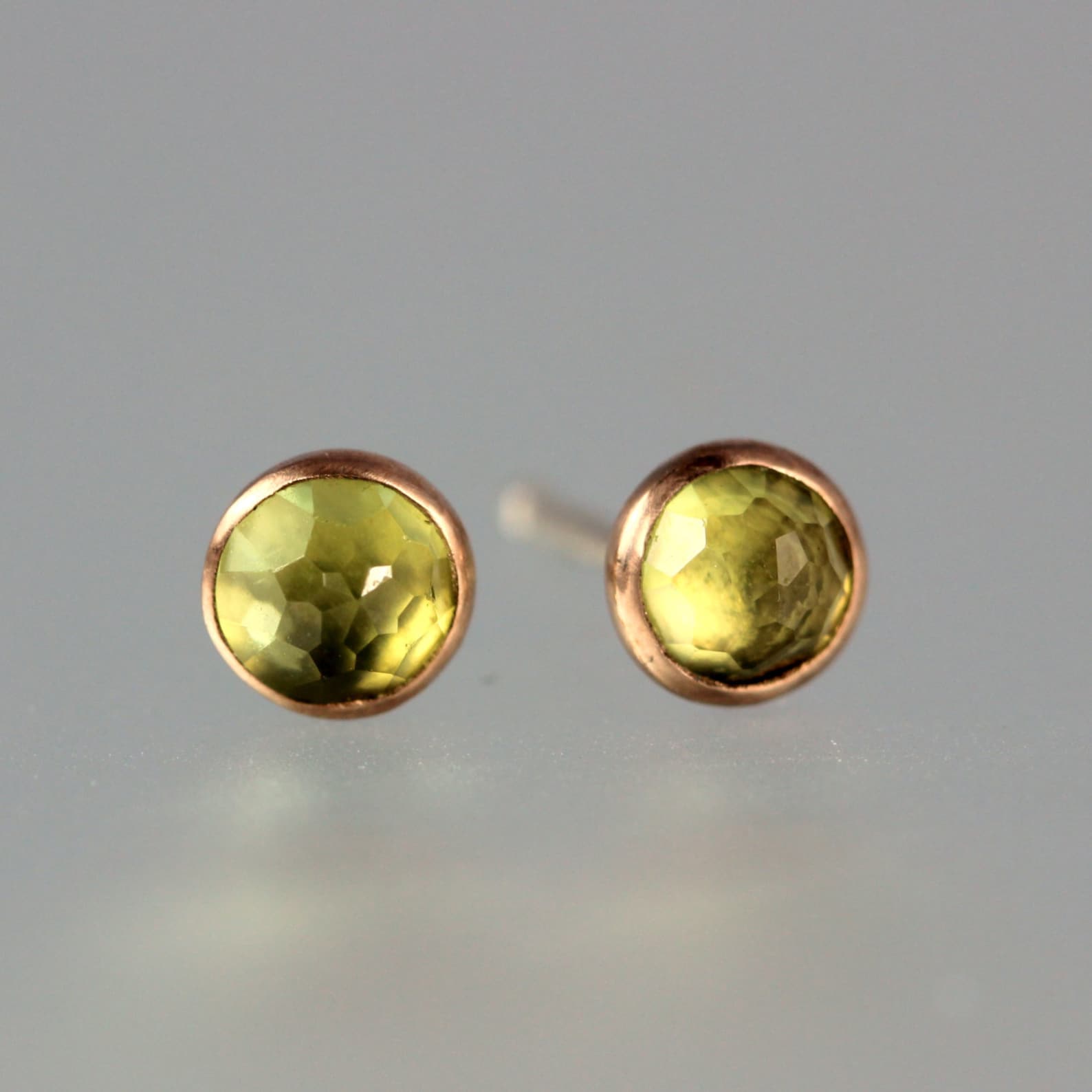 Peridot Studs Rose Cut Peridot Posts Peridot 14 KT Rose - Etsy