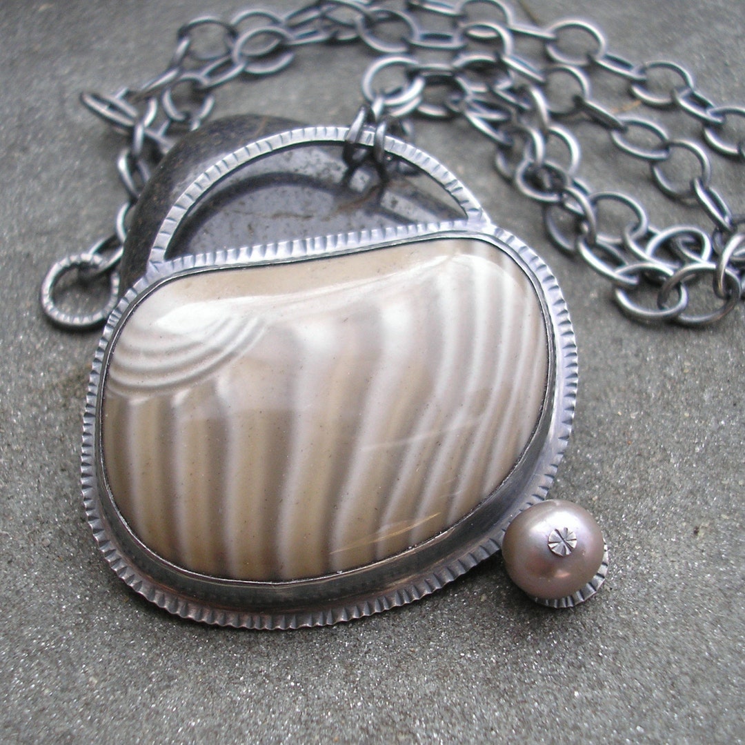 Sterling Silver and Polish Flint Pendant- the Oyster and the Pearl ...