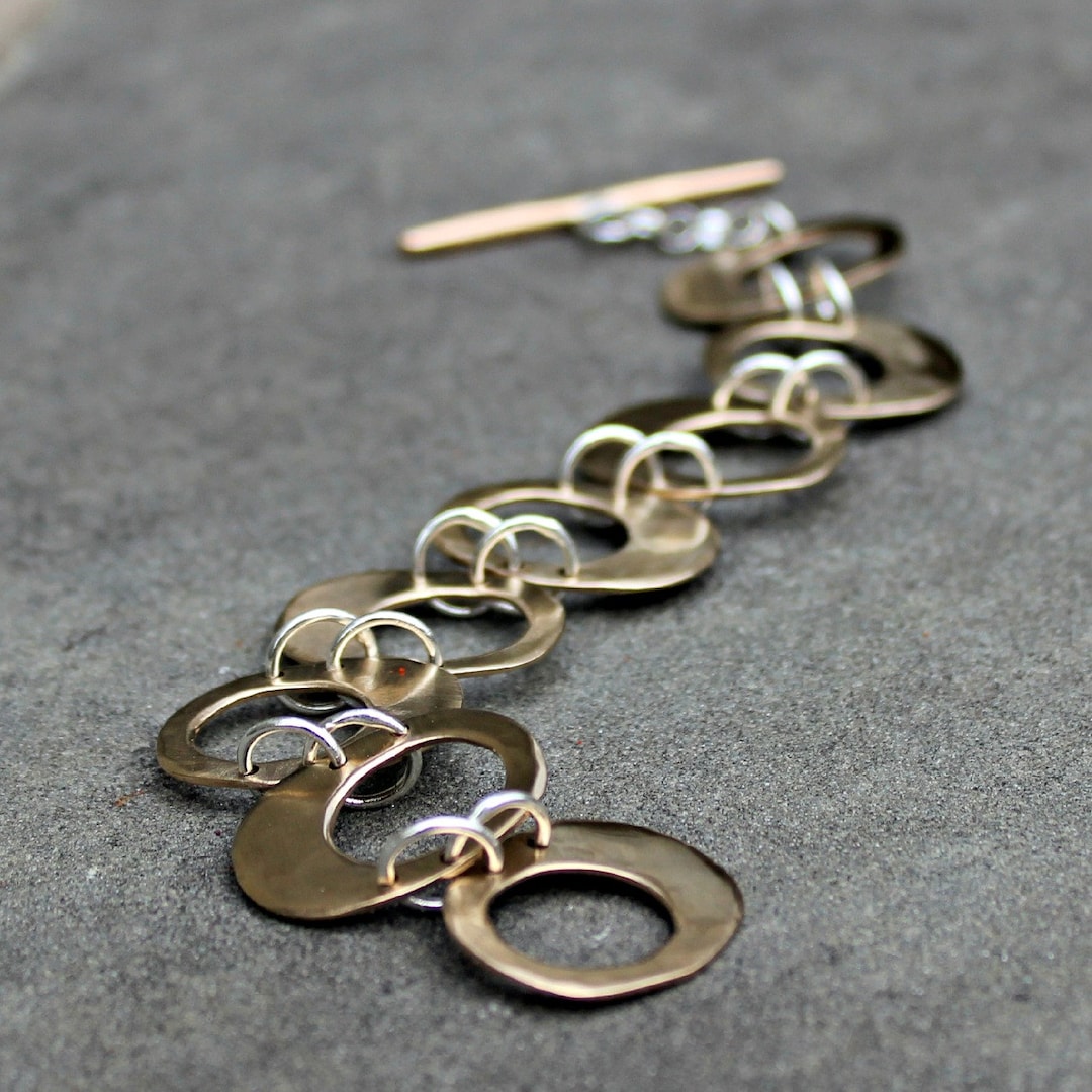 Bronze Bracelet - Hammered Bronze Link Bracelet - Hand Made Bronze ...