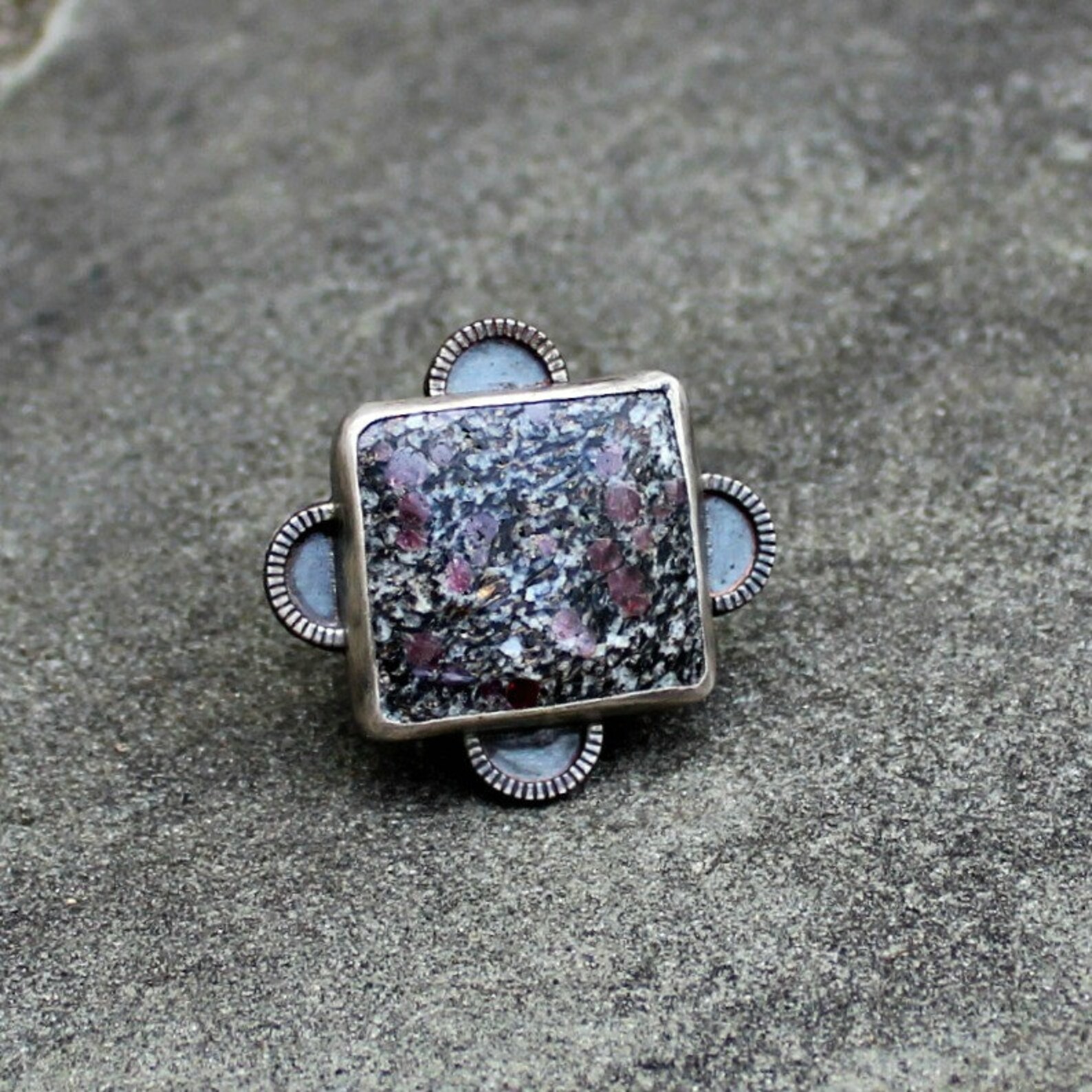 Ruby Granite Ring - Sterling Silver Ring - Ruby Silver Ring - Square ...