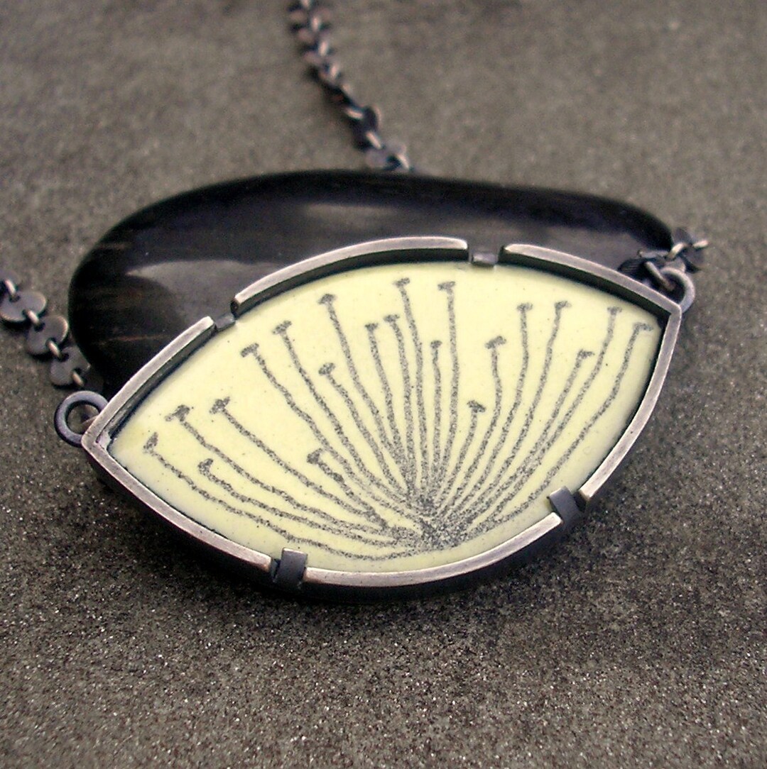 Enamel Dandelion Necklace - Dandelion Necklace - Pale Yellow and Grey ...