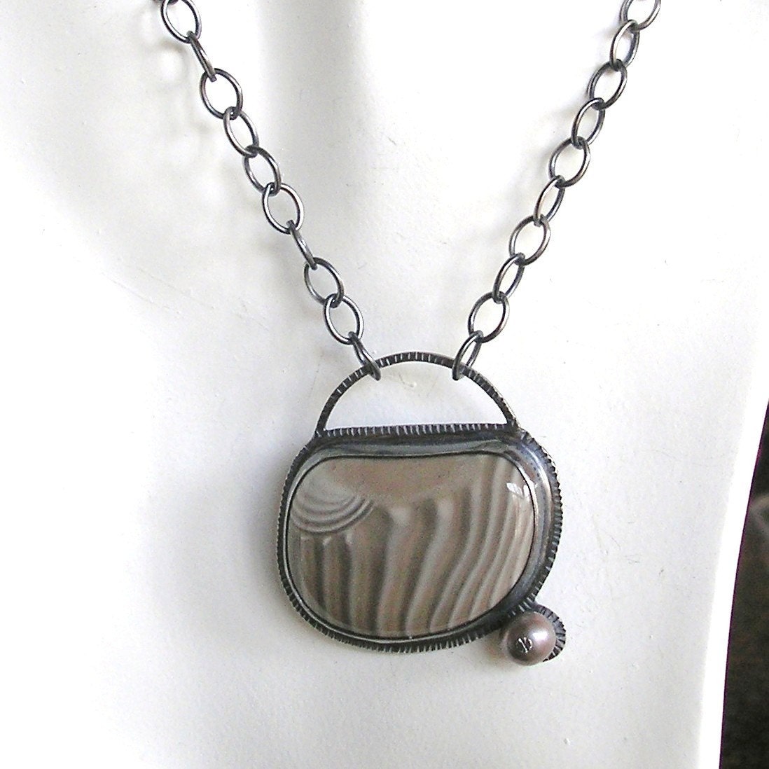 Sterling Silver and Polish Flint Pendant the Oyster and the | Etsy