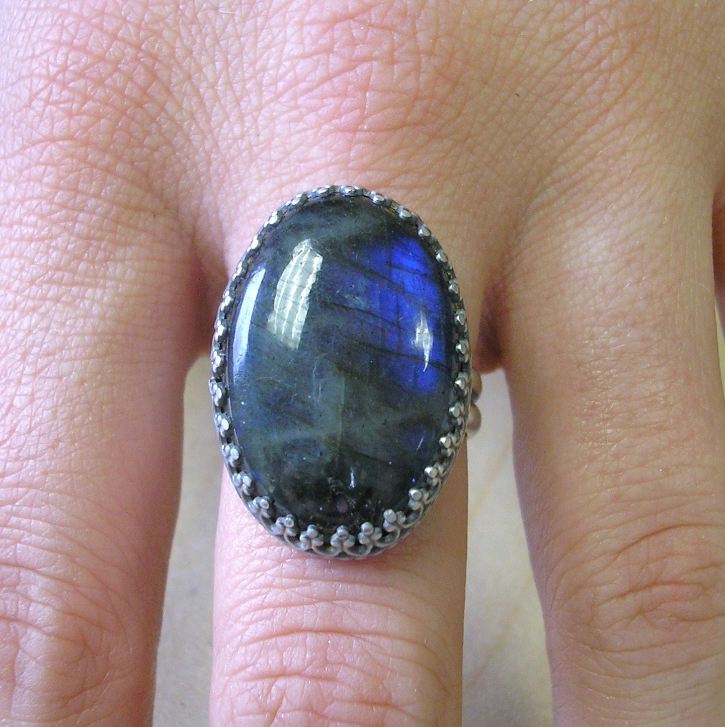 Labradorite Ring - Blue Labradorite Ring - Fancy Bezel Labradorite ...