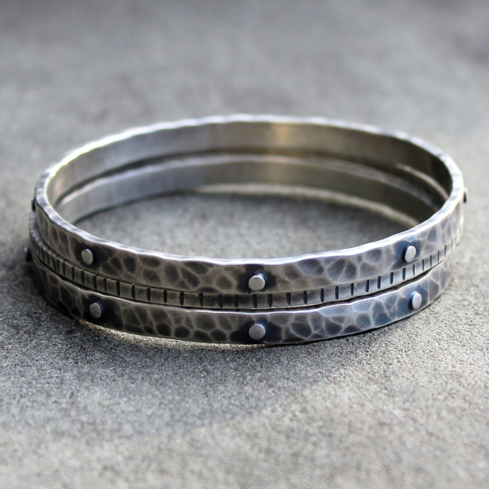 Silver Bangle Stacking Bangles Sterling Silver Bangles Hammered Silver ...
