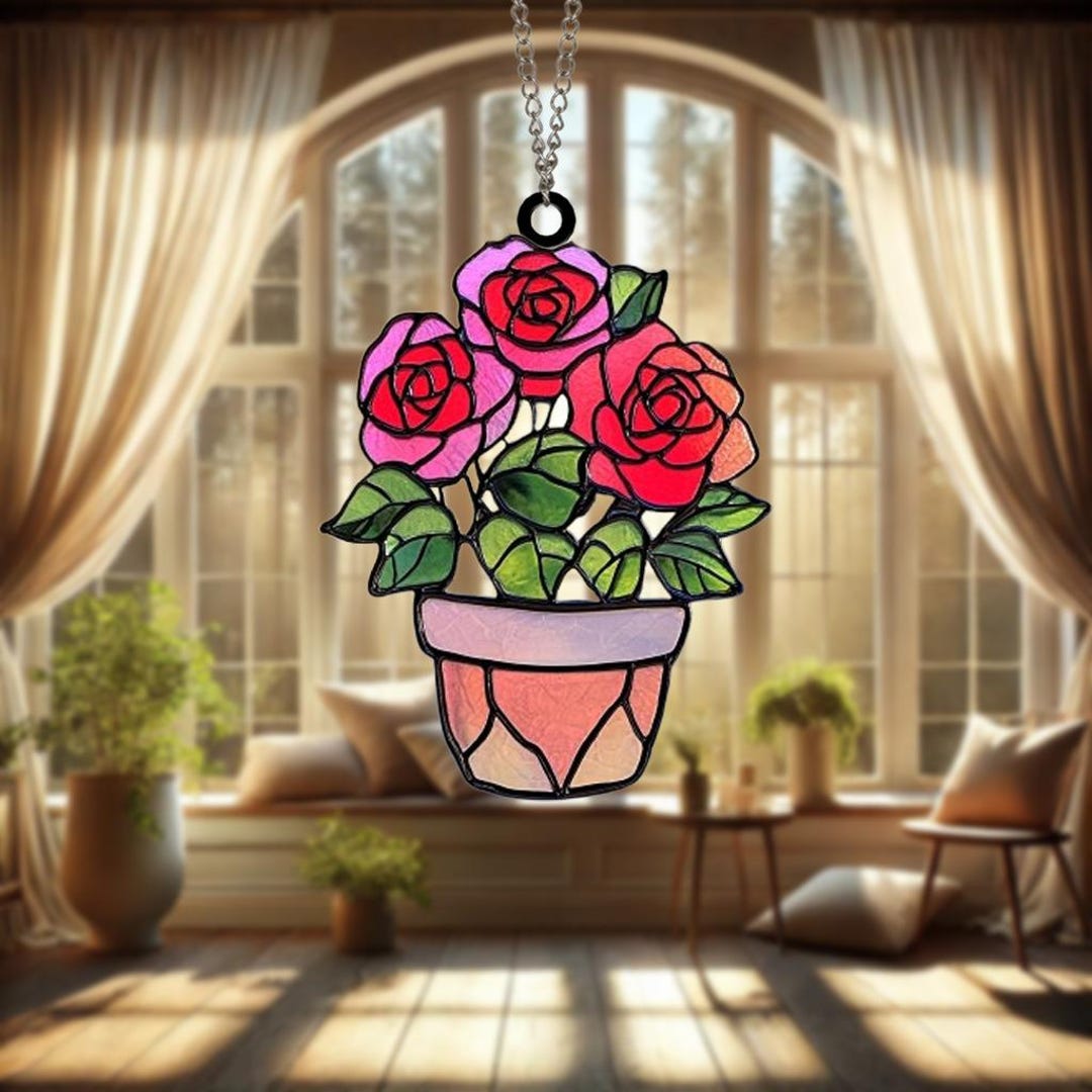 Handmade Rose Suncatcher: Stained Glass Floral Window Decor - Etsy