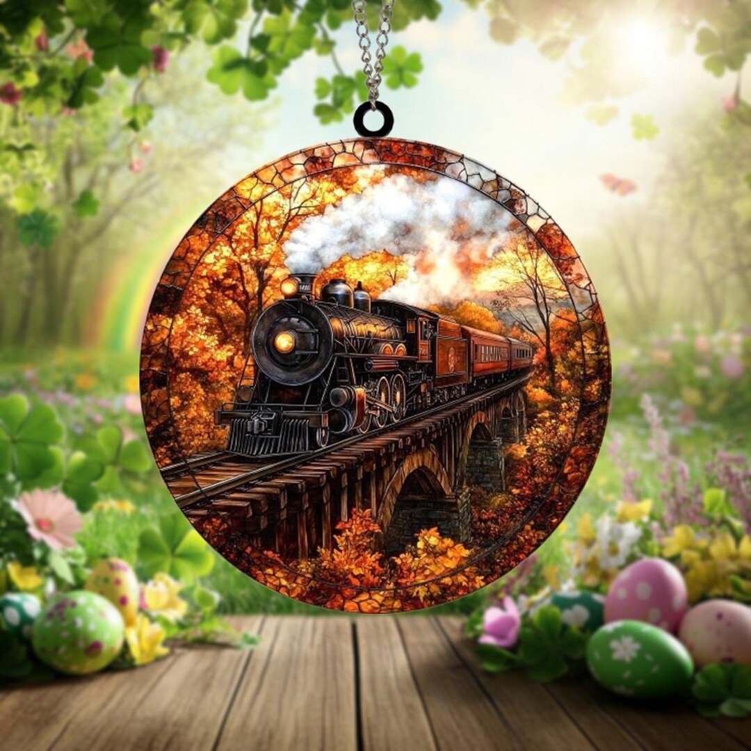 Steam Locomotive Crossing a Historic Bridge Suncatcher Handmade Crystal ...