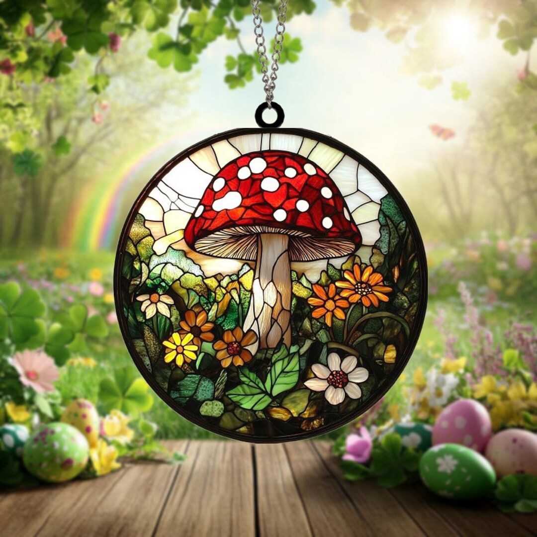 Mushroom Stained Glass Suncatcher: Whimsical Window Decor - Etsy