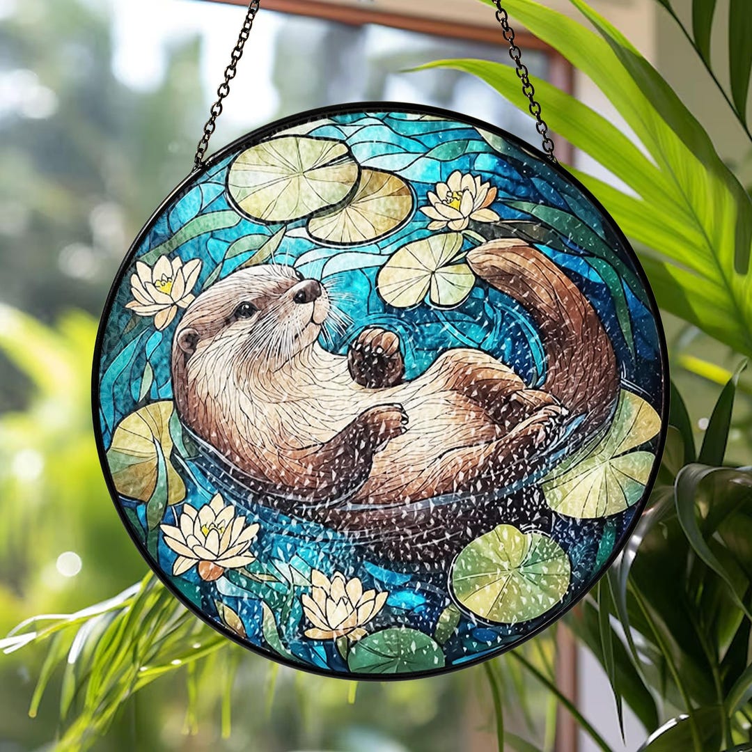 Swimming Otter Acrylic Suncatcher Animal Window Hanging Wildlife Decor ...