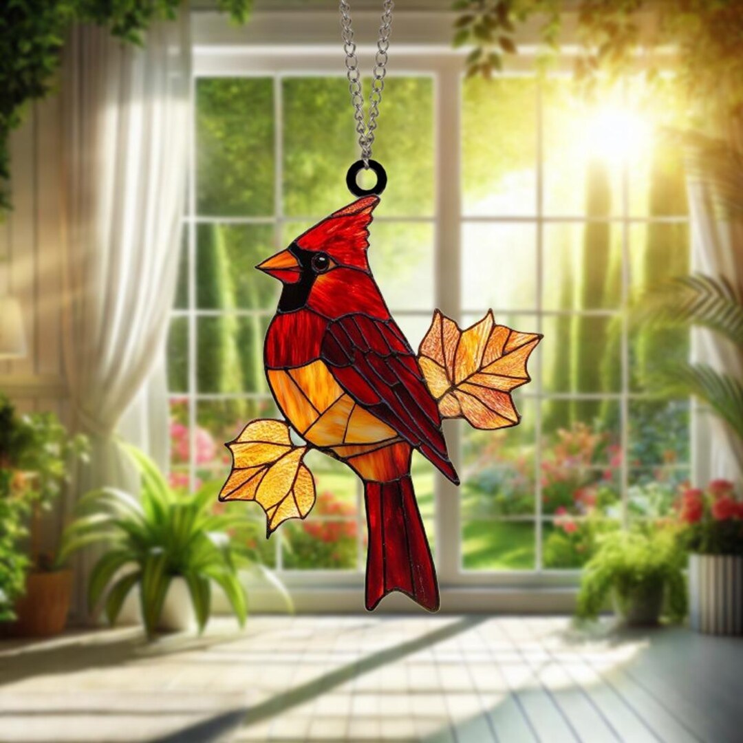Red Cardinal Acrylic Suncatcher: Handmade Bird Window Decor - Etsy