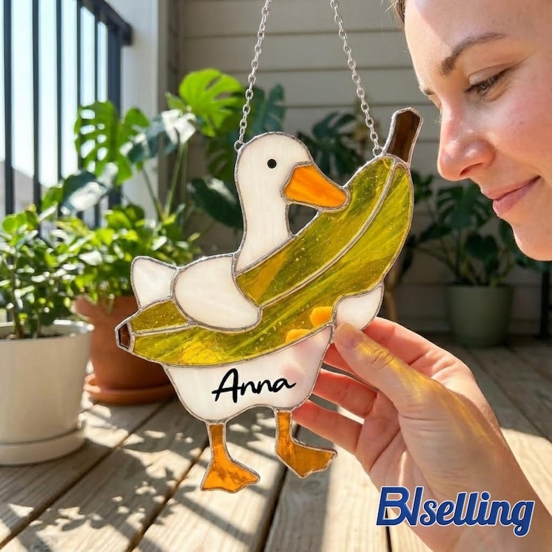 Personalized Duck Banana Stained Glass Suncatcher, Custom Name Handmade ...