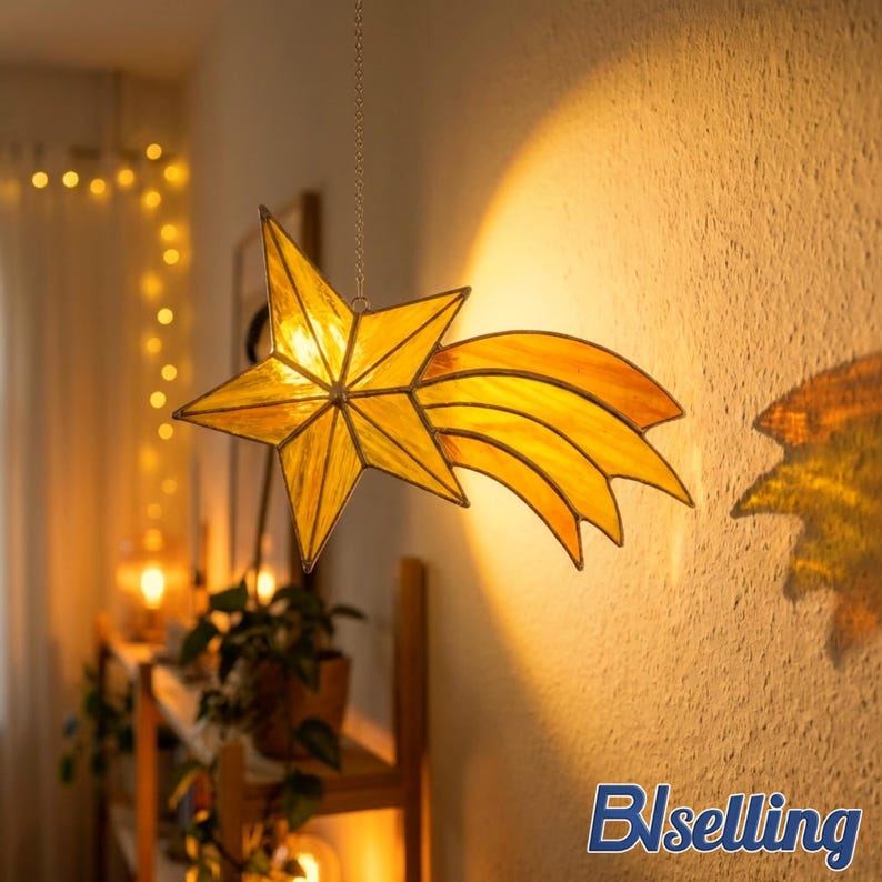 Personalized Shooting Star Stained Glass Suncatcher, Custom Night Sky ...