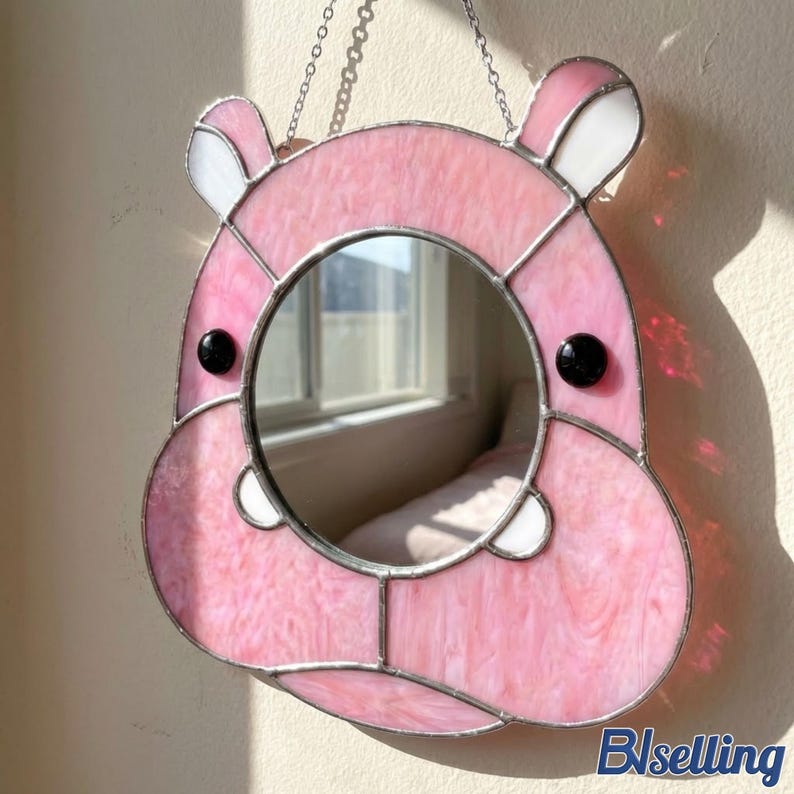 Personalized Hippo Stained Glass Mirror, Custom Handmade Animal Small ...