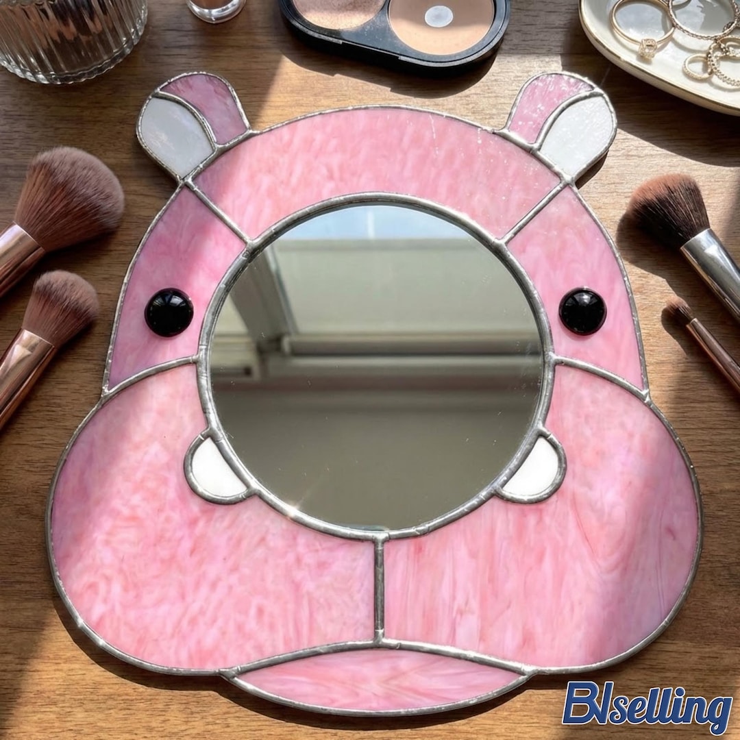 Personalized Hippo Stained Glass Mirror, Custom Handmade Animal Small ...