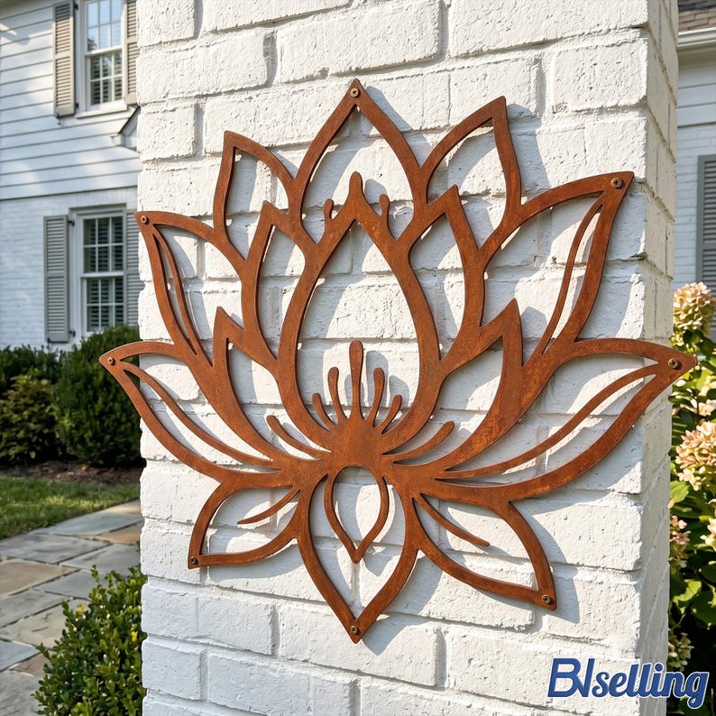 Custom Lotus Rusted Steel Wall Art, Personalized Zen Floral Decor ...