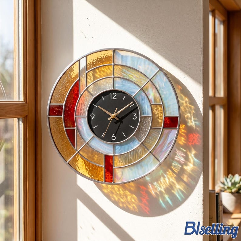 Abstract Stained Glass Circle Clock, Contemporary Colorful Wall Art - Etsy