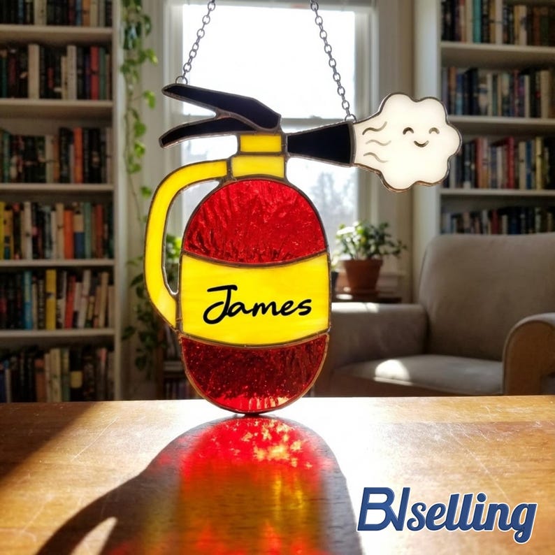 Personalized Firefighter Helmet Stained Glass Suncatcher, Custom Name ...